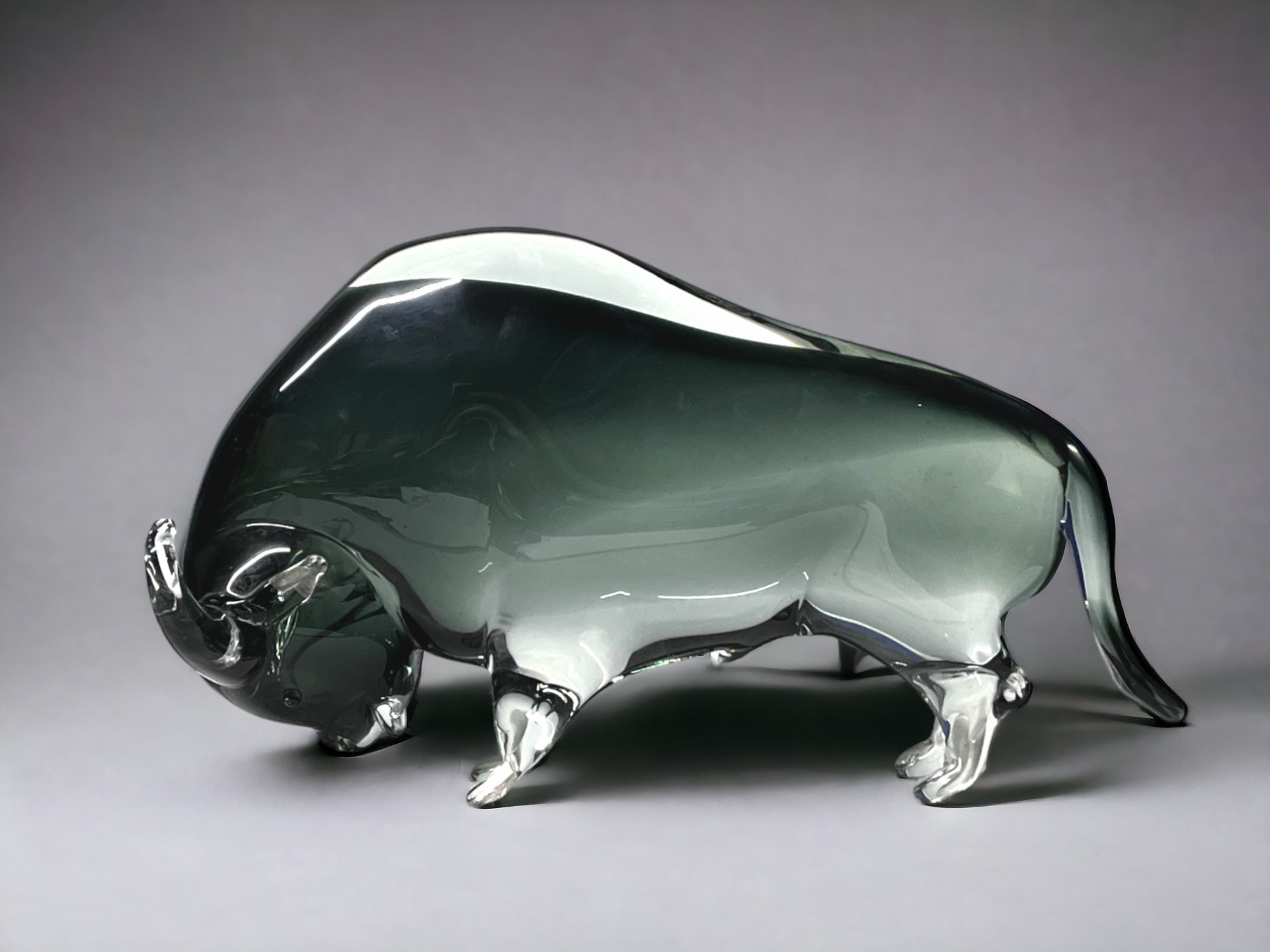 A LARGE MURANO GLASS BULL. Depicting a large Bull with high arched back ...