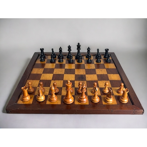 A large Victorian Chess set.Mahogany board by the British Chess Co ...