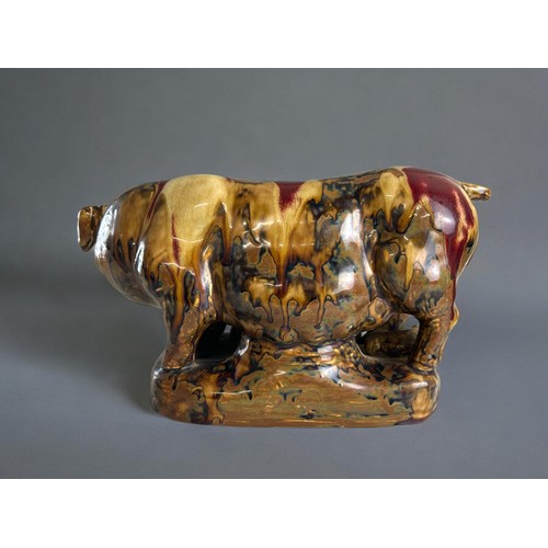An unusual large Chinese Glazed Pig figure.Treacle and flambe glazes ...