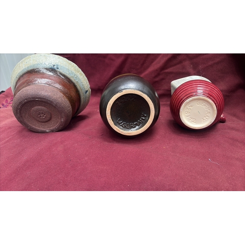 Group of three mid-20th-century glazed stoneware pieces: a West German ...