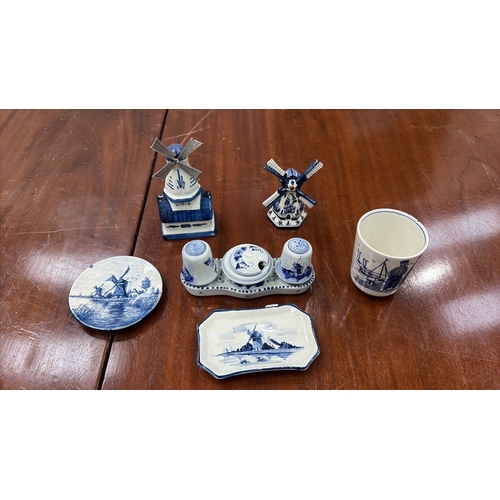 Group of 7 Delft blue hand-painted earthenware miniatures: two windmill ...