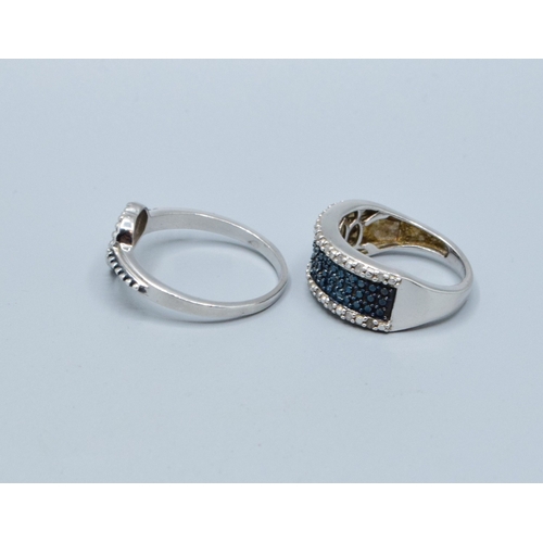 2 x Blue accent Diamond 925 silver ring size L and S
