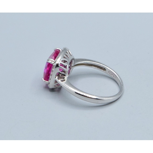 925 silver ladies pink gemstone halo square shape ring size O