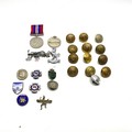 WW2 War medal, REME Hockey medal, enamel badges, Army buttons and cap ...