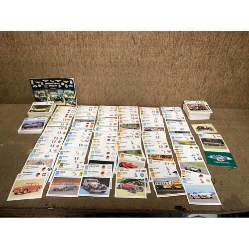 Collection of vintage car spec and stats infomation cards.
