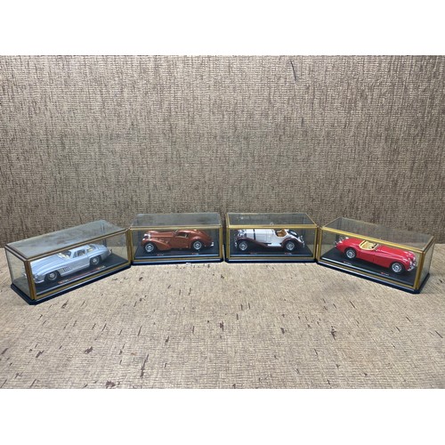 Collection of burago model cars including: Bugatti, mercedes and Jaguar.