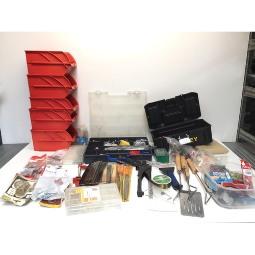 Mixed tools and fixings including Stanley tool box with tools, boxed ...