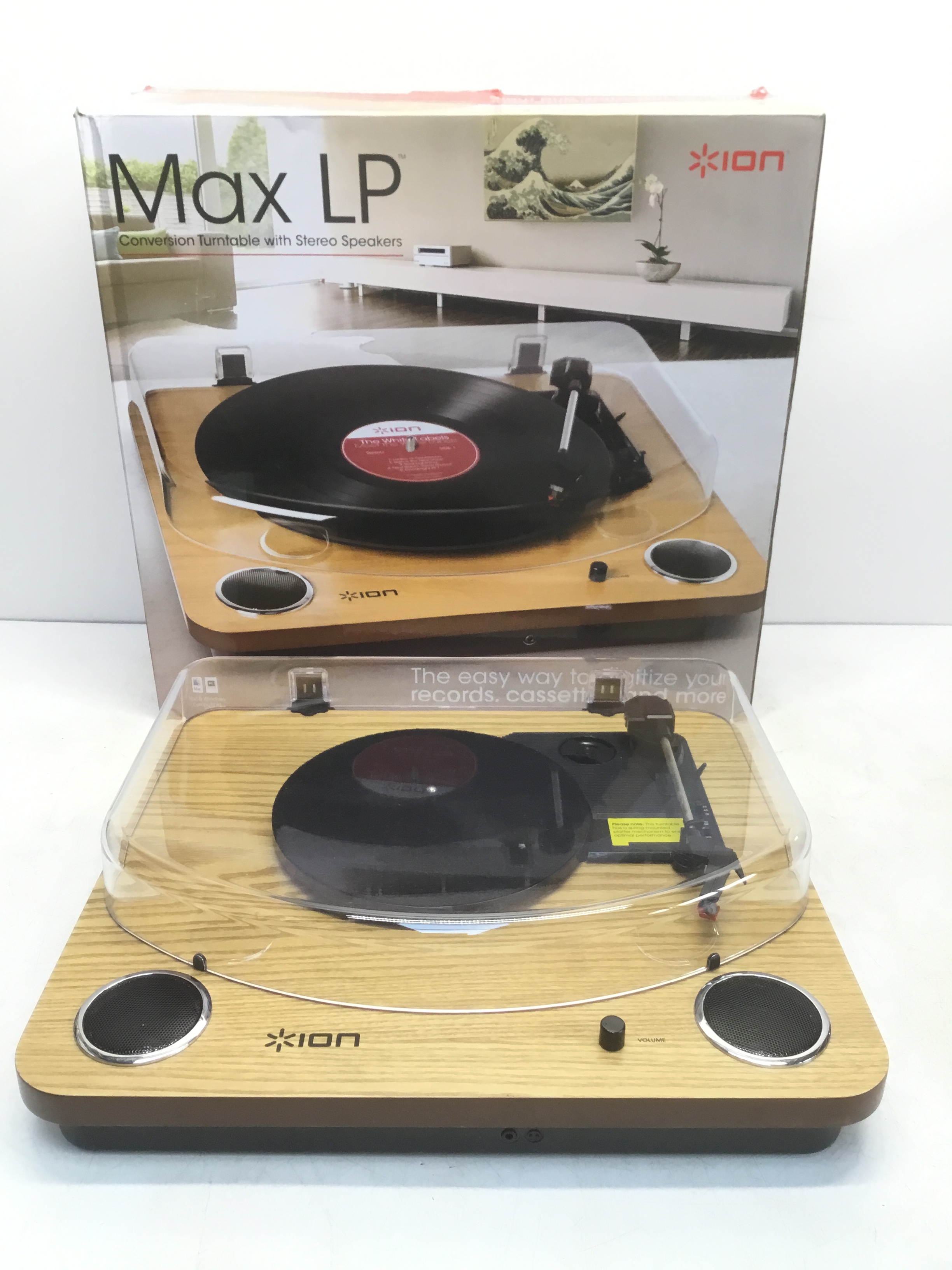 Boxed Ion Max LP conversion turntable with stereo speakers