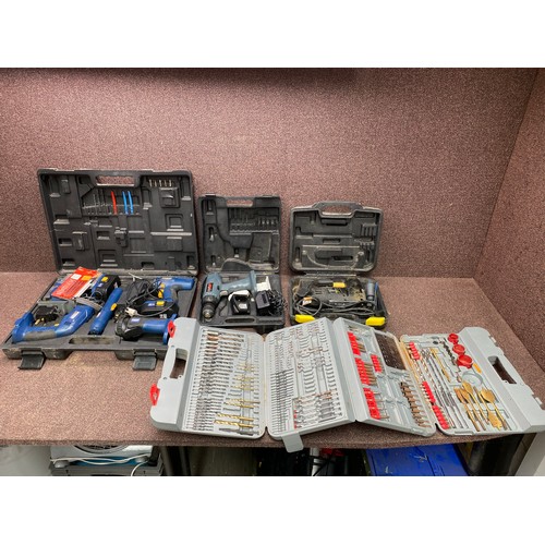 Mixed tools, including drill bit set, cordless drill and power craft ...