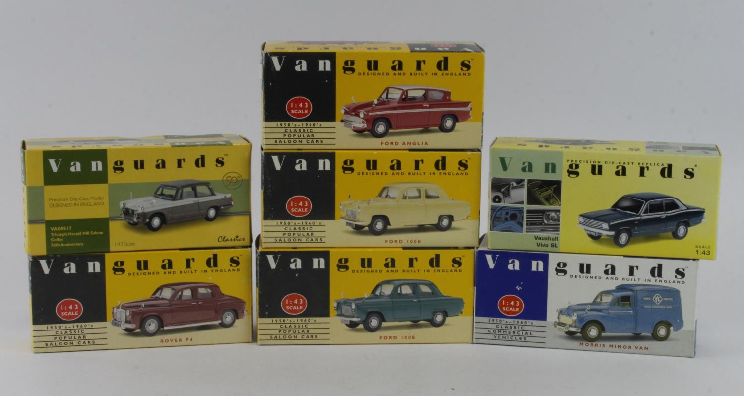 Vanguards. Seven boxed 1:43 scale Vanguards models, including Morris ...