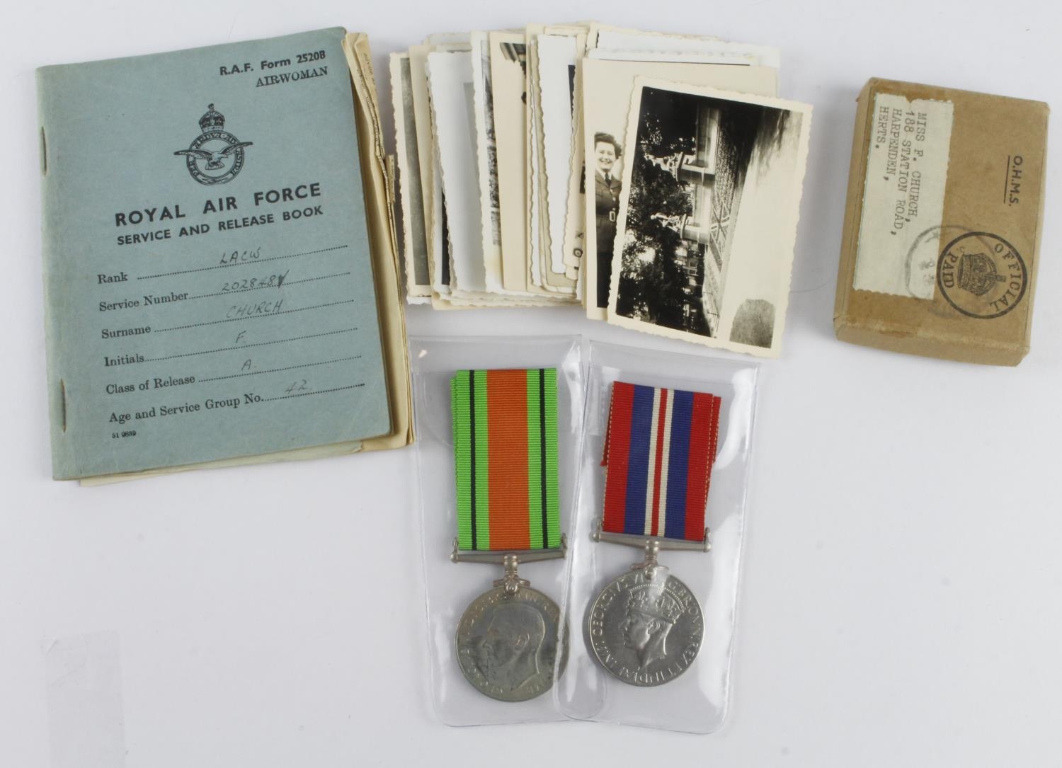 WAAF WW2 Defence and War medals with RAF service and release book and ...