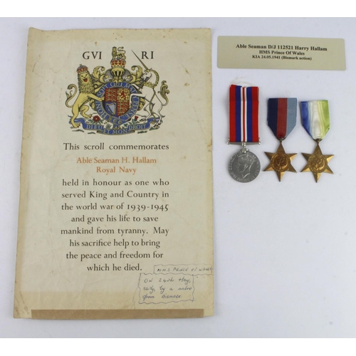 WW2 group attributed to D/J 112521 Harry Hallam AB RN. Killed In Action ...