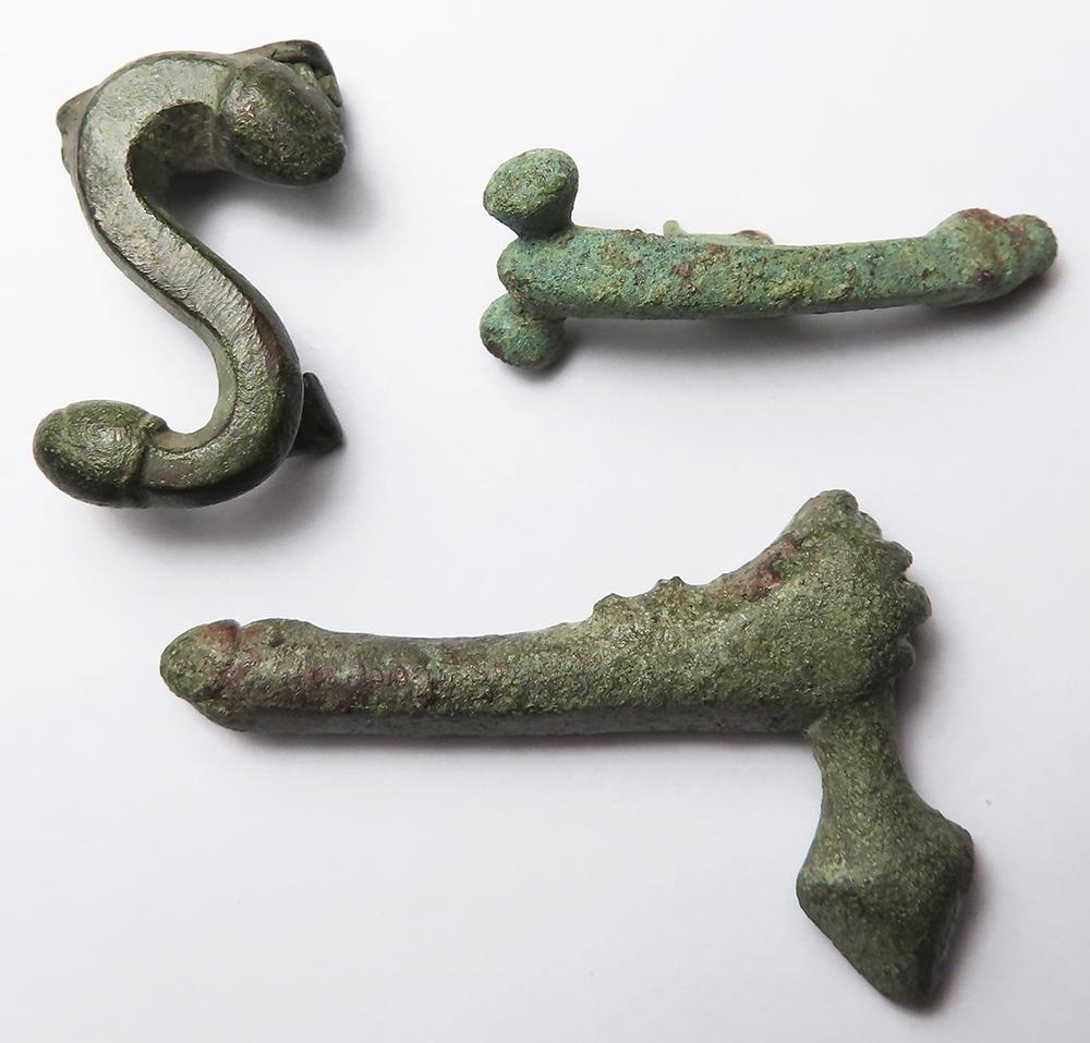Antiquities (3): Roman bronze phallic amulets/brooches: S-shaped fibula ...