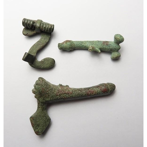 Antiquities (3): Roman bronze phallic amulets/brooches: S-shaped fibula ...