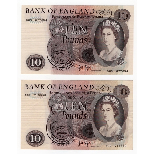 Page 10 Pounds issued 1971 (2), a REPLACEMENT note 'M' prefix, serial ...