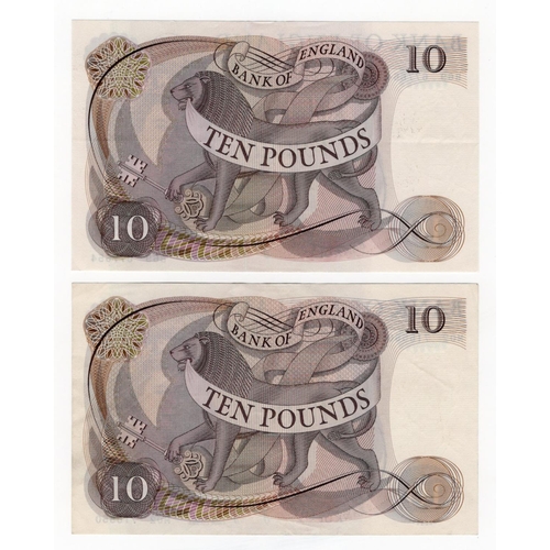 Page 10 Pounds issued 1971 (2), a REPLACEMENT note 'M' prefix, serial ...