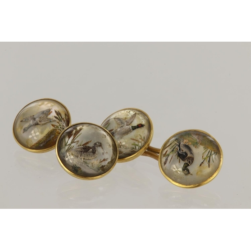 Pair of double-ended Essex Crystal cufflinks depicting game birds ...