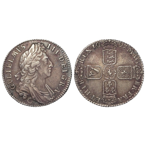 Shilling 1697C, first bust, Chester mint, S.3499, ESC 1096, scarce ...