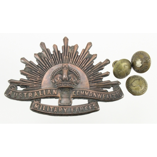 Badges Australian pair of hat badges with three hat buttons.