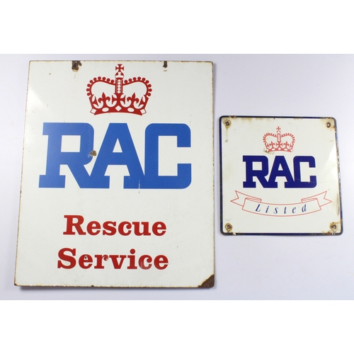 Automotive interest. Two RAC enamel signs, comprising 'RAC Rescue ...
