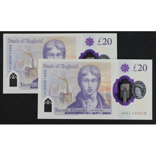 Sarah John 20 Pounds (B416) issued 2020 (2), a consecutively numbered ...