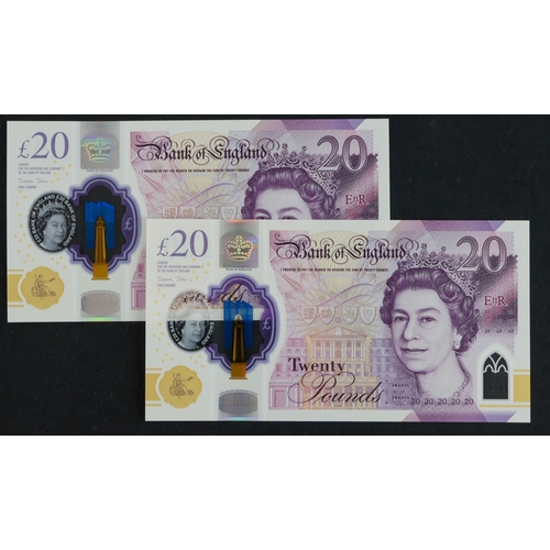 Sarah John 20 Pounds (B416) issued 2020 (2), a consecutively numbered ...
