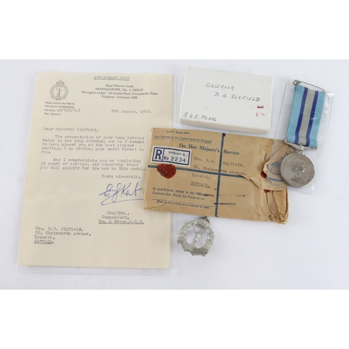 Royal Observer Corps medal to Observer D G Slyfield lived Chelsworth ...