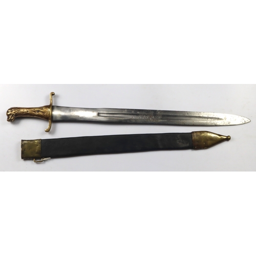 Early French scarce lions head infantryman’s short sword in scabbard.