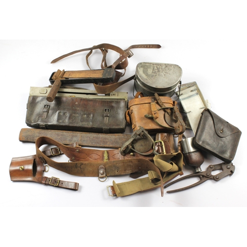 WW1 military equipment crate full including 1915 08 belt, D type mess ...