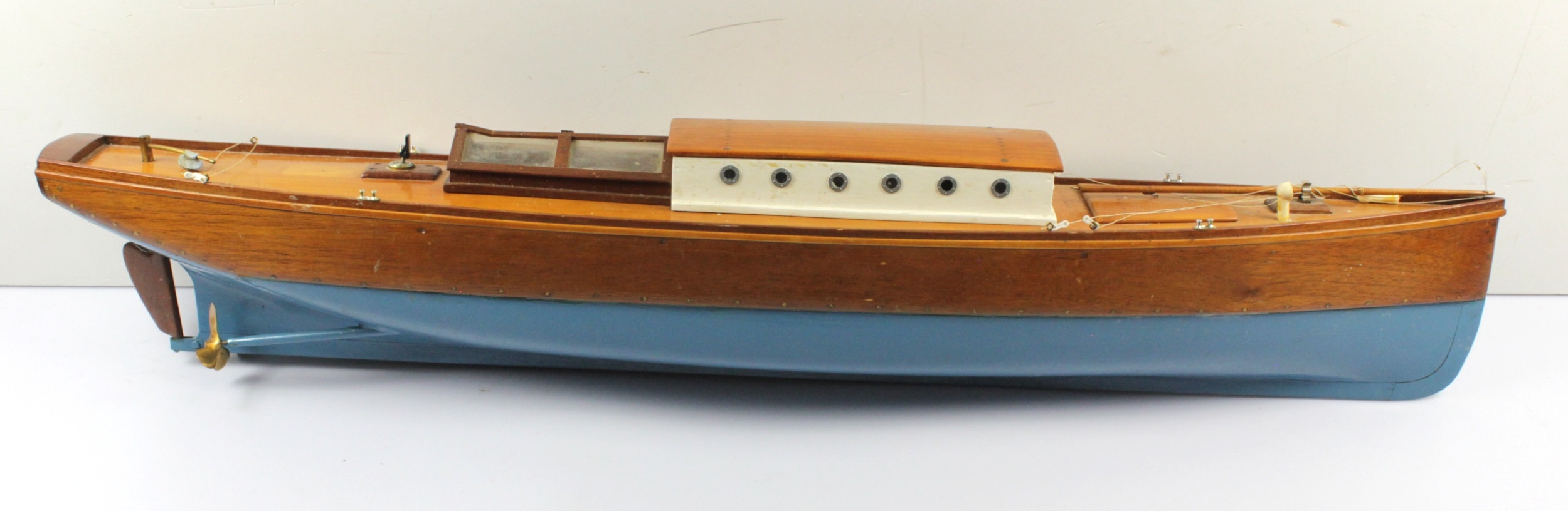 Model Boat. A large battery operated motorised wooden boat, length ...