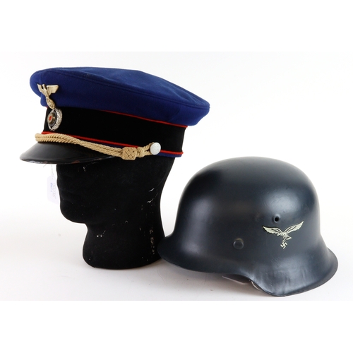 Post war German Railway Cap Paul Newmann. Film prop Luftwaffe M42 helmet.