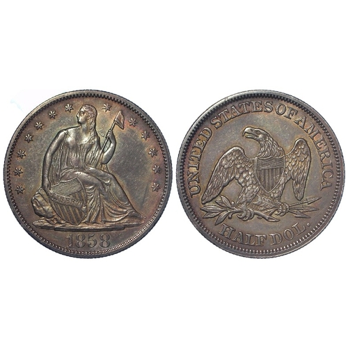 USA silver Half Dollar 1858, toned EF.