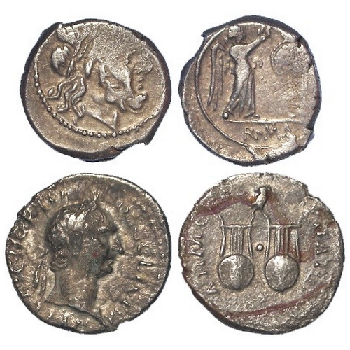 Roman silver (2): Republic anonymous Victoriatus: Hd. of Jupiter r ...