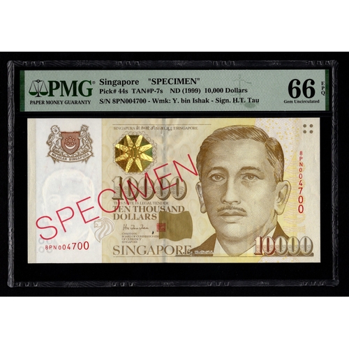 Singapore 10000 Dollars 1999 issue, SPECIMEN note, serial 8PN 004700 ...