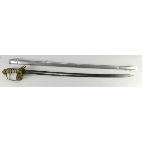 Sword: An 1827 Pattern naval officer's sword, in a steel scabbard. Note ...