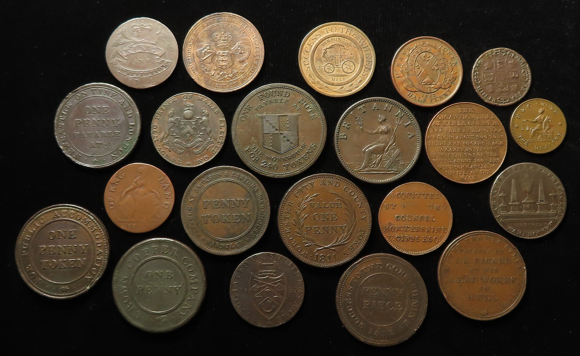 GB & Commonwealth Tokens & Medallions (21) 18th to early 20thC copper ...