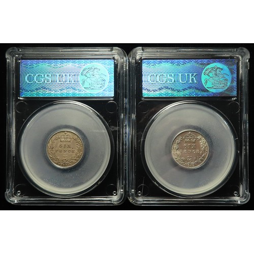 GB Sixpences (2) Ed. VII slabbed by CGS UK: 1907 UNC 80, and 1908 EF 75.