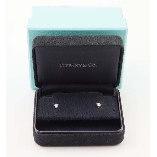 Tiffany & Co boxed diamond stud earrings, 950 platinum four claw mount ...