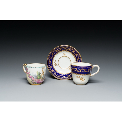 Two Tournai porcelain cups and a saucer, 18th C.Description:Dia.: 13 cm ...
