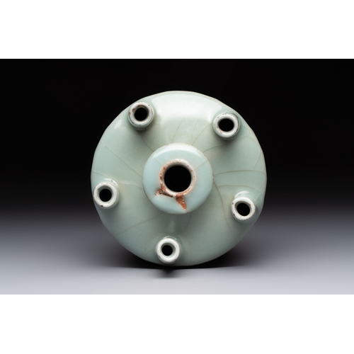 A Chinese Longquan celadon quintuple-neck vase, YuanH.: 13 cm