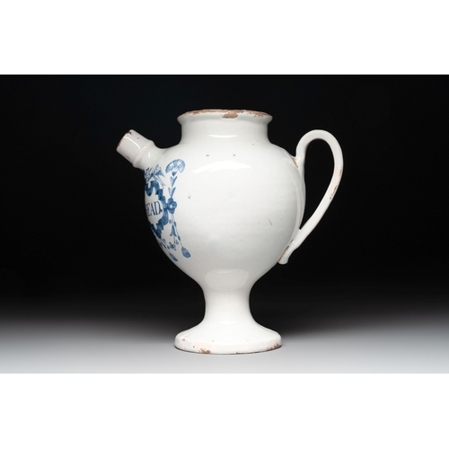A blue and white Brussels faience drug or syrup jar, inscribed 'S.PAPAV ...