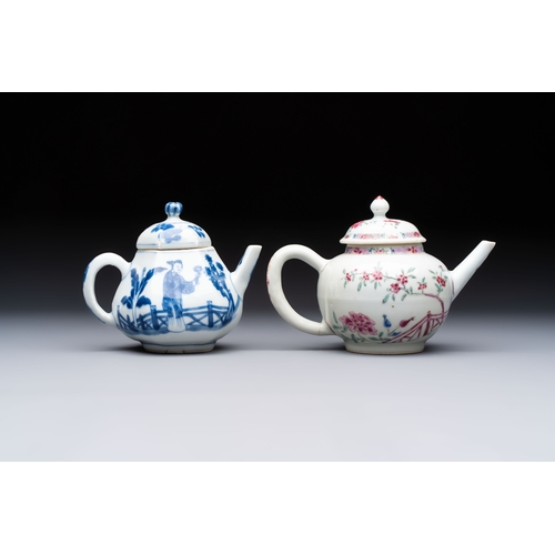A Chinese famille rose 'Feng Yi Ting' teapot and a blue and white ...