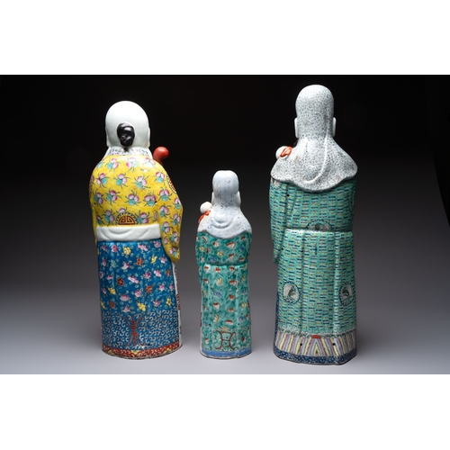 Three Chinese famille rose figures of the star gods, Mao Ji Sheng and ...