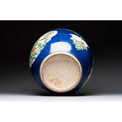 A Chinese famille verte blue-ground fishbowl with narrative design ...