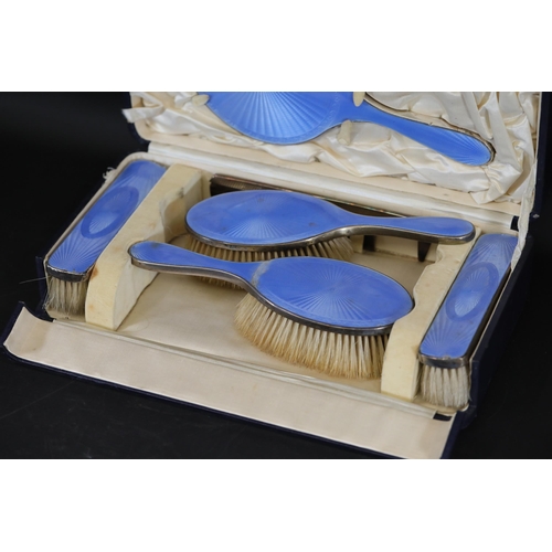 Early 20th Century Sterling Silver and Blue Enamel Vanity Set ...
