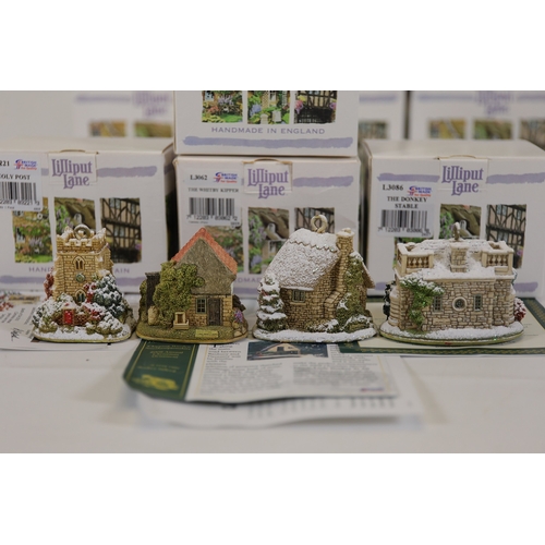 Collection of 13 Lilliput Lane Cottage Ornaments with Boxes and ...