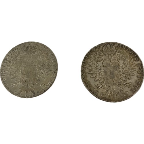 Two 1780 Austria 1 Thaler Silver Coins Maria Theresia