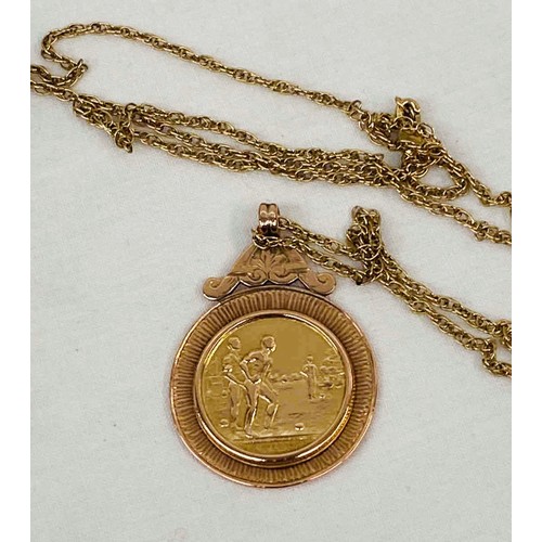 9 Carat Gold Medallion, 11.6 grams. inscribed "W. HULME," featuring ...