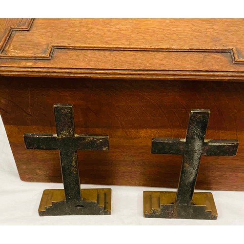 Pair of vintage brass cross bookends with stepped bases, accompanied by ...