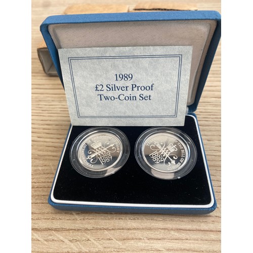 1989 £2 SILVER PROOF TWO COIN SET ROYAL MINT WITH CERTIFICATE OF ...